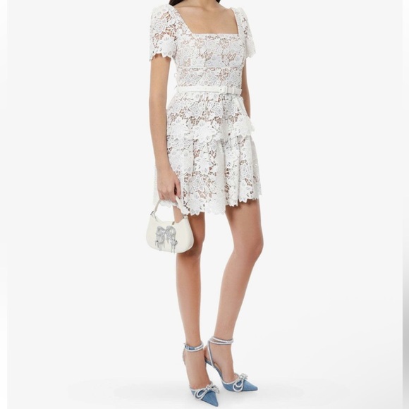 Self-Portrait | Dresses | Self Portrait Short Sleeve Tiered Lace Mini ...
